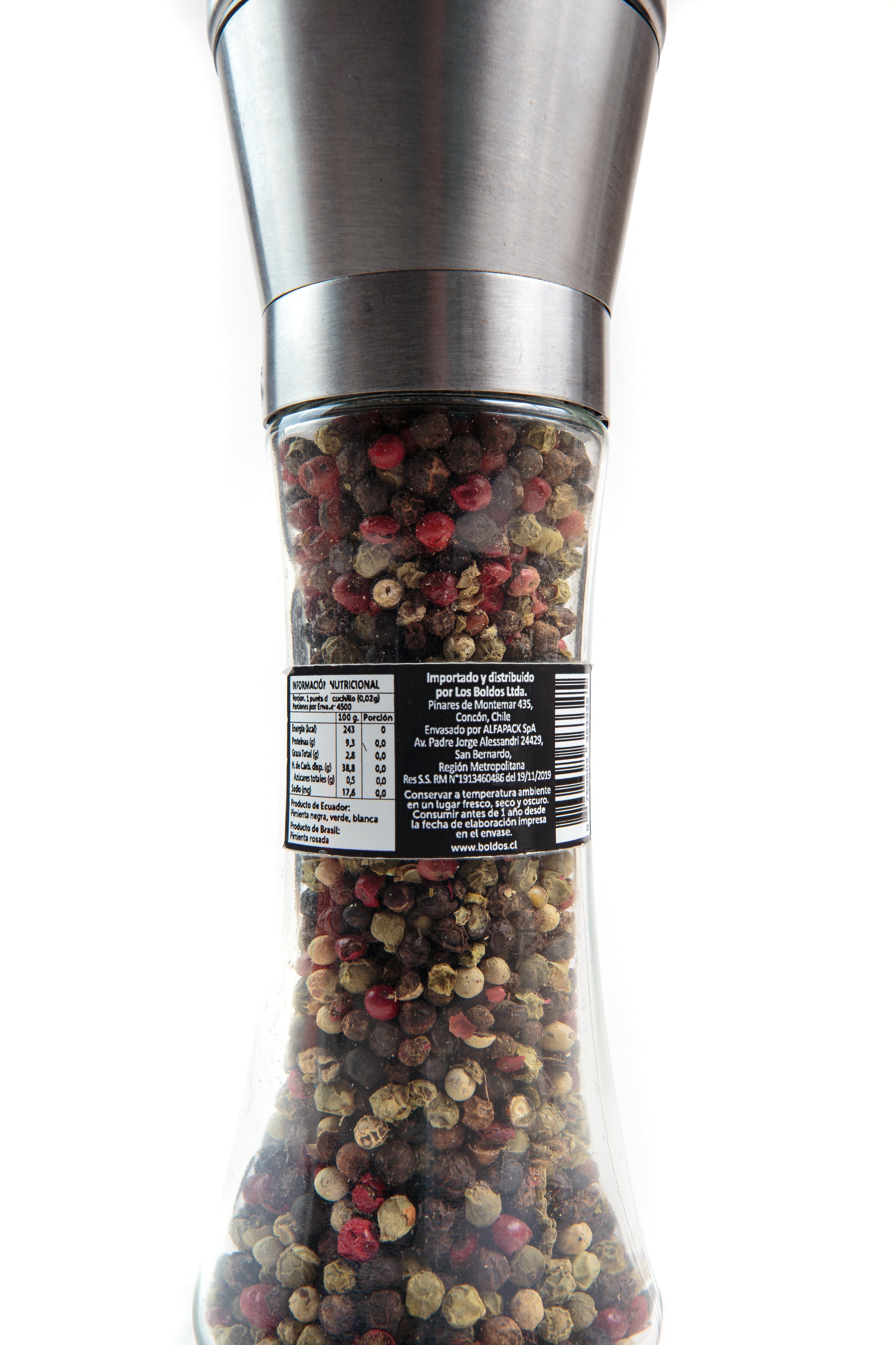 Mix de 4 Pimientas Gourmet – Molinillo Rellenable 90 g – Cabezal de Ac